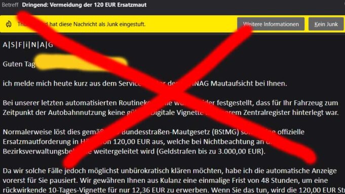 ASFINAG warnt vor falschen Vignetten-E-Mails